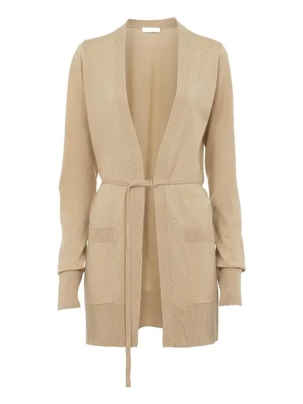 Chloé Belted Long-sleeved Cardigan - Nude