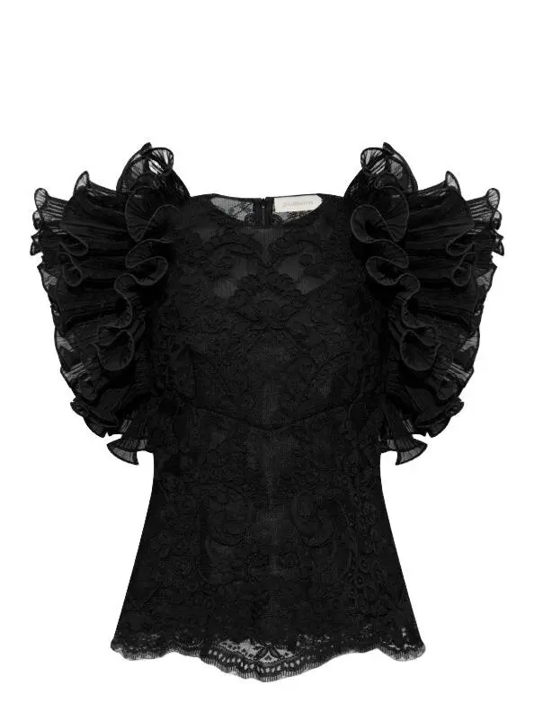 Zimmermann Ruffled Lace Top - Black