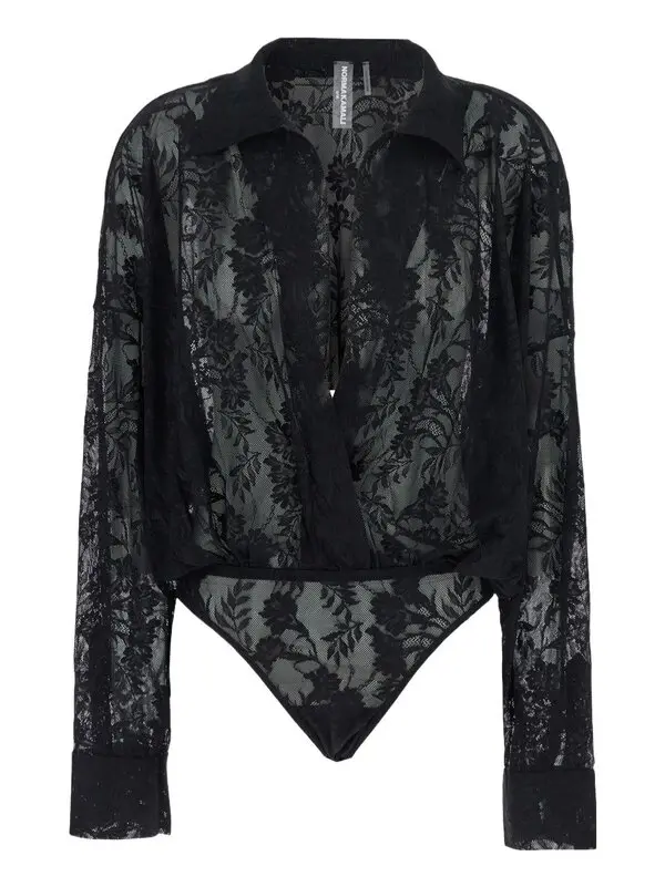 Norma Kamali Lace Detailed Long-sleeve Bodysuit - Black