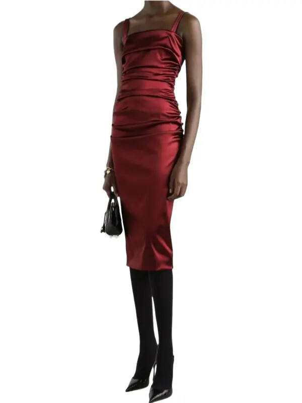 Dolce & Gabbana Strappy Ruched Midi Dress - Brown