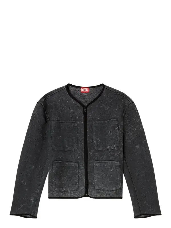 DIESEL® Collarless Zip-up Jacket With Embroidered Logo - Dark Gray