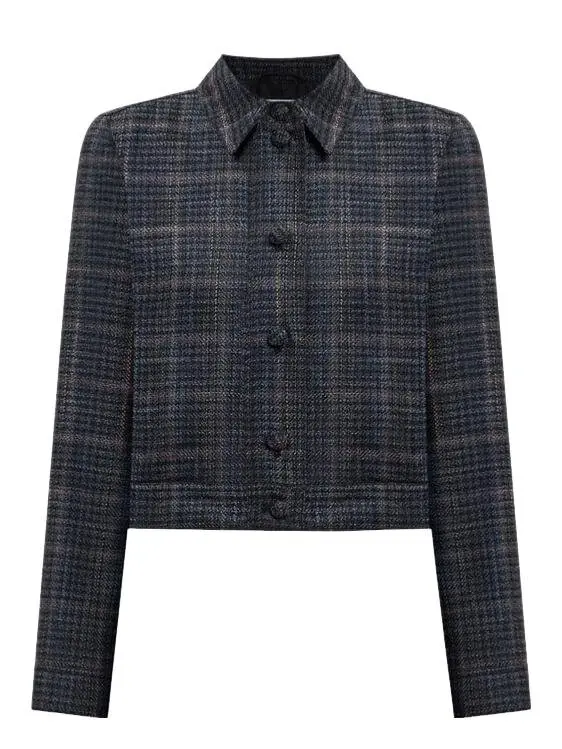 Gabriela Hearst Plaid Long Sleeve Cropped Jacket - Charcoal-grey