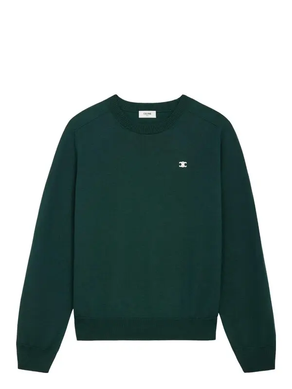 Celine Triomphe Crew Neck Sweater In Wool - Forest