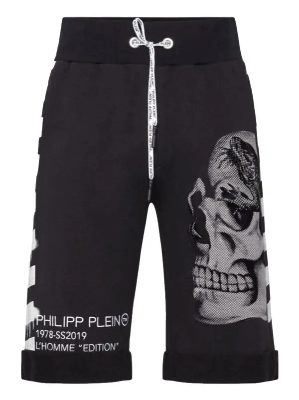 Philipp Plein Skull Graphic Drawstring Shorts - Black