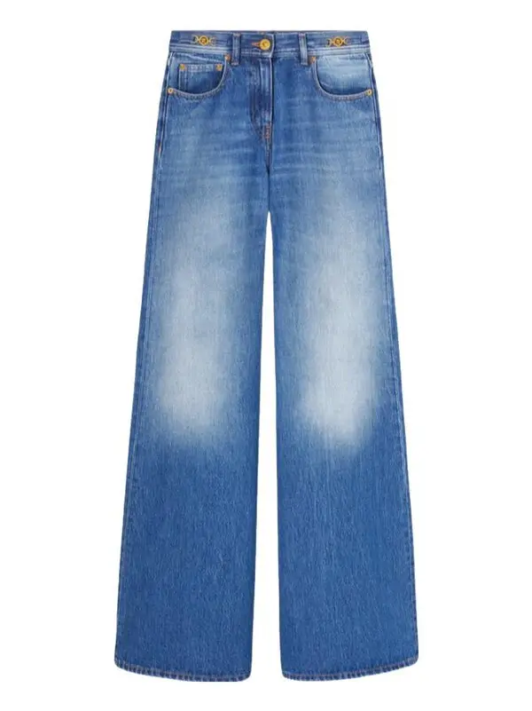 Versace Medusa 95 Logo-engraved Mid-rise Flared Jeans - Blue