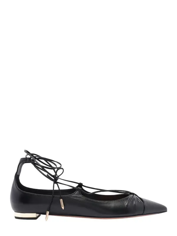AQUAZZURA Gabi Pointed Toe Lace-up Flats - Black
