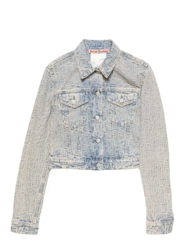 Acne Studios Monogram Jacquard Cropped Denim Jacket - Blue/beige
