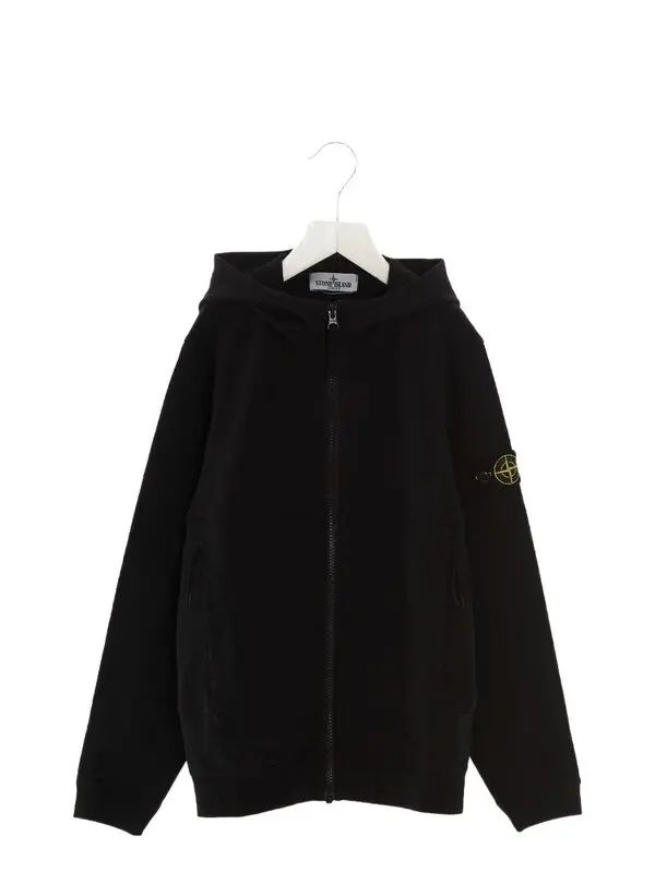 Stone Island Compass Zip-up Hoodie - Black