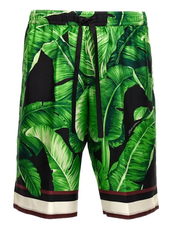Dolce & Gabbana Tropical Leaf Print Drawstring Shorts - Green