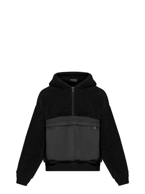 Dsquared2 Half-zip Fleece Hoodie With Kangaroo Pocket - Black