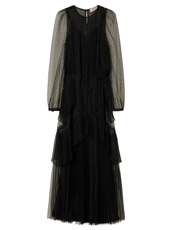 TWINSET Sheer Layered Maxi Dress With Ruffles And Lace Inlays - Black