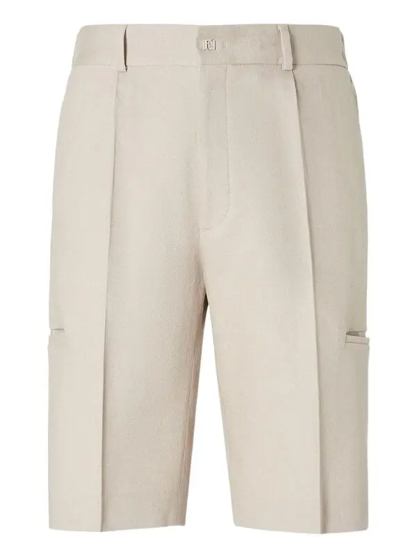 Fendi Straight-cut Pleated Bermuda Shorts - Beige