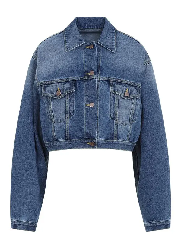 Prada Cropped Denim Jacket With Logo Patch - Light Blue