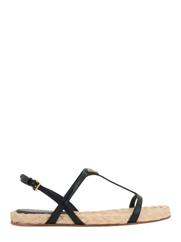 Prada Strappy Flat Sandals With Adjustable Ankle Strap - Black