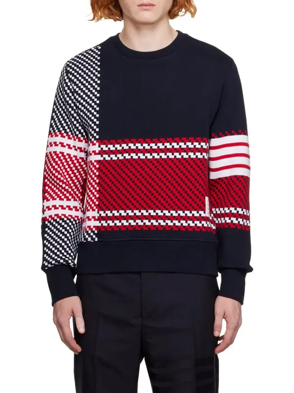 Thom Browne Checked Cotton Sweatshirt - Black