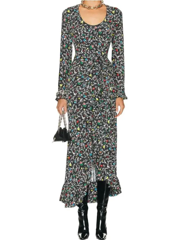 Rabanne Floral Print Long-sleeve Maxi Dress - Black