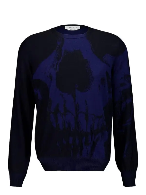 Alexander McQueen Crew Neck Sweater With Exploded Skull Motif - Black/blue