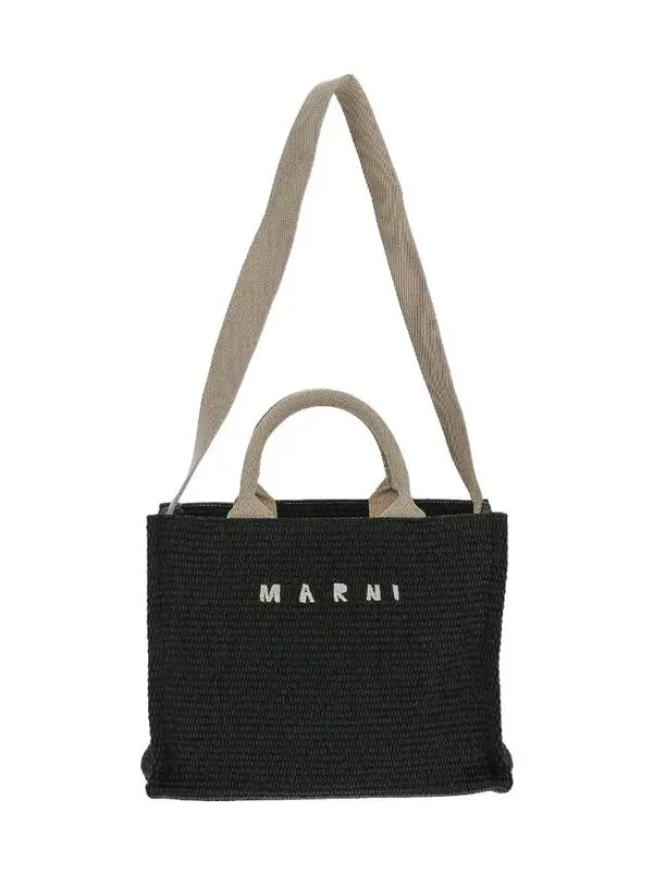Marni Tropicalia Logo Embroidered Small Tote Bag - Black