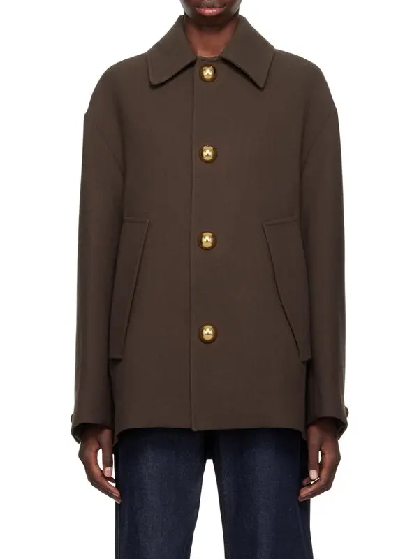 Ami Long Sleeve Jacket With Gold-tone Hardware - Dark Brown