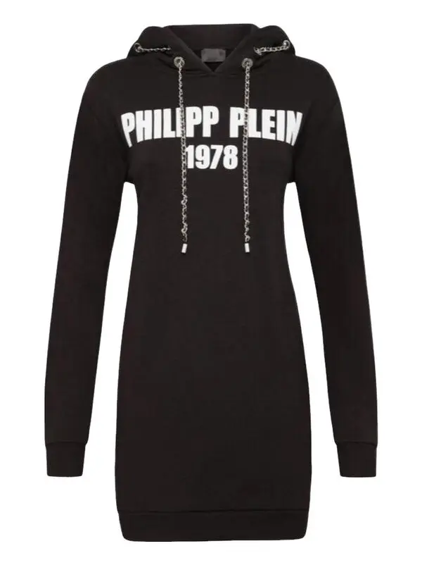 Philipp Plein Hooded Sweater Dress With Chain Detail - Black