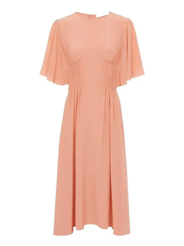 Chloé Wing-sleeved Flared Dress With Pleated Details - Nude