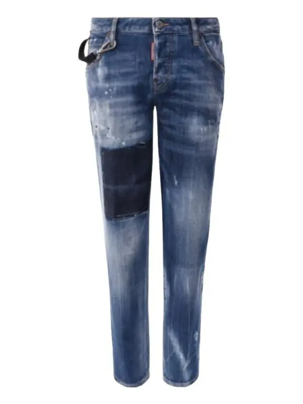 Dsquared2 Distressed Logo Patch Jeans - Blue