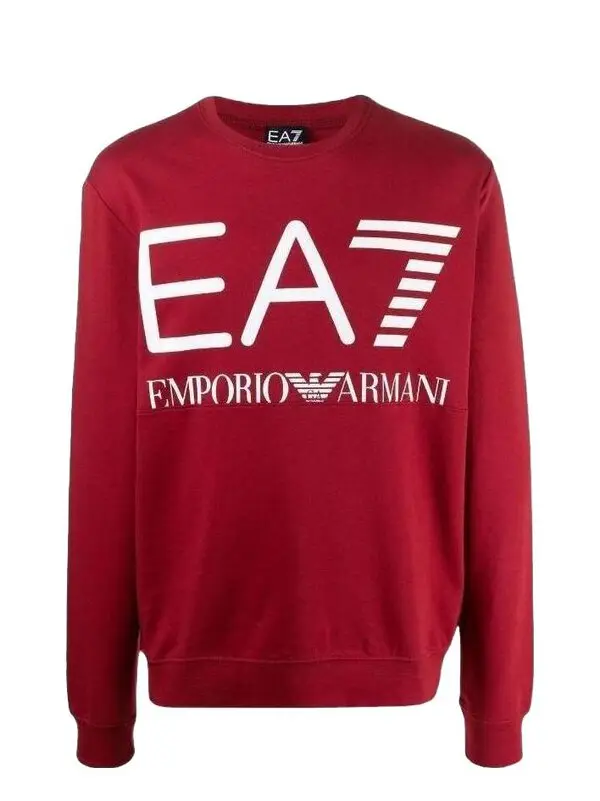 EA7 Logo Print Cotton Sweatshirt - Red