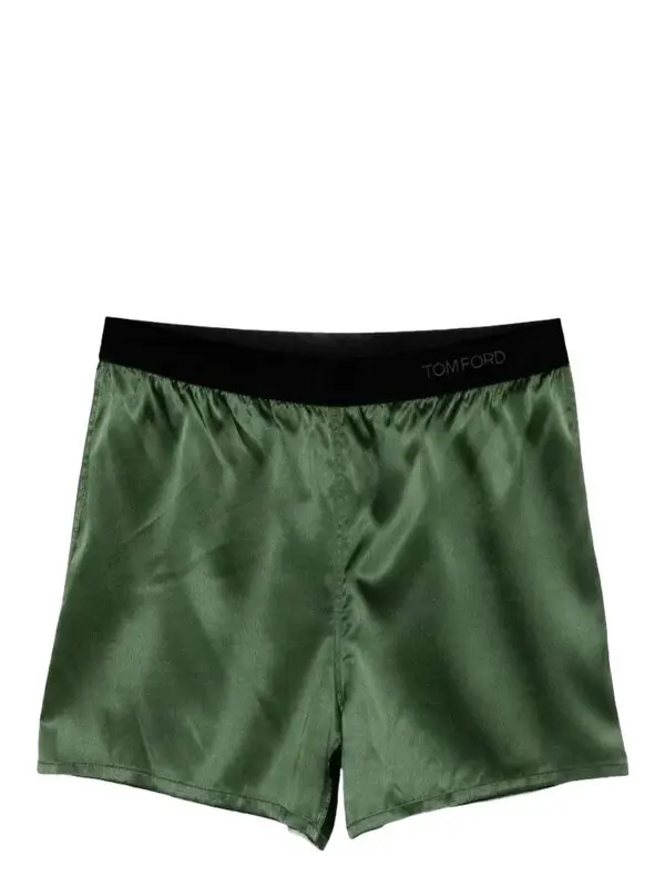 TOM FORD Logo Waistband Silk Shorts - Green