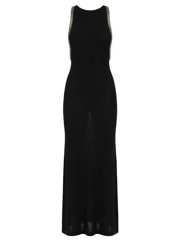 AYA MUSE Sleeveless Maxi Dress With Sequined Armhole Details - Black
