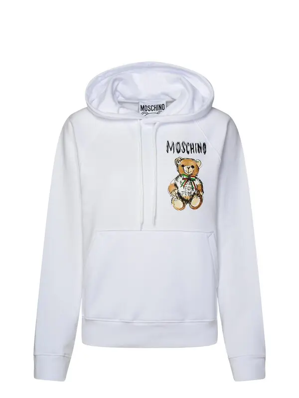 Moschino Teddy Bear Printed Drawstring Hoodie - White