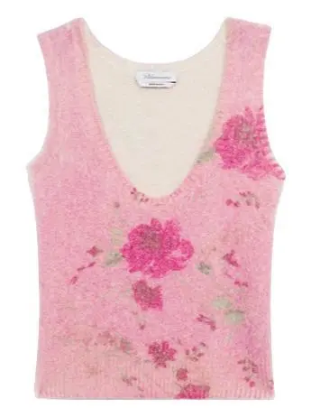 Blumarine Rose Printed Knitted Top - Pink