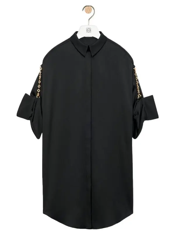 Loewe Short-sleeved Midi Shirt Dress With Chain Detail - Black