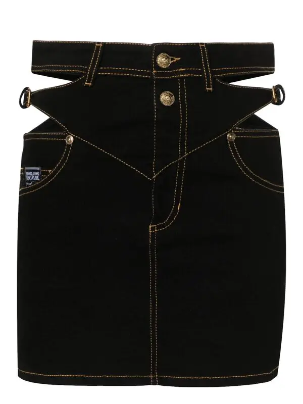 Versace Cut-out Detailed Denim Mini Skirt - Black
