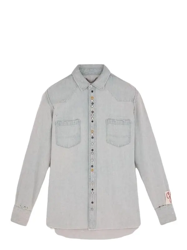 GOLDEN GOOSE Logo Patch Buttoned Shirt - Gray