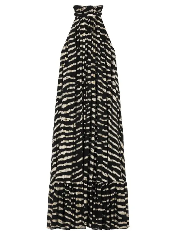 Celine Long Tiger Print Lamé Silk Dress - Black/gold