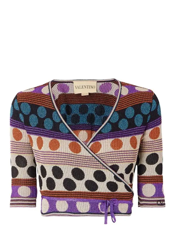 Valentino Garavani Ribbed-knit Wrap Cardigan With Metallic Thread And Tie Detail - Multicolor