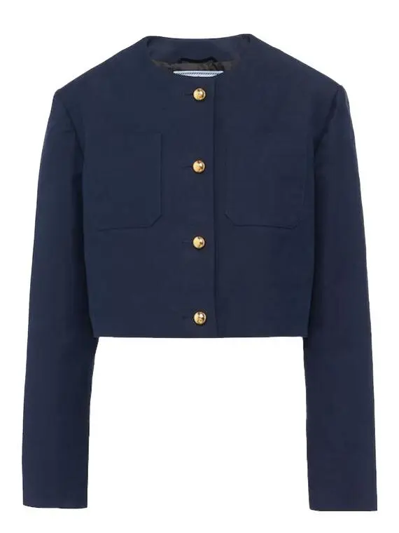 Prada Cropped Crewneck Jacket - Navy
