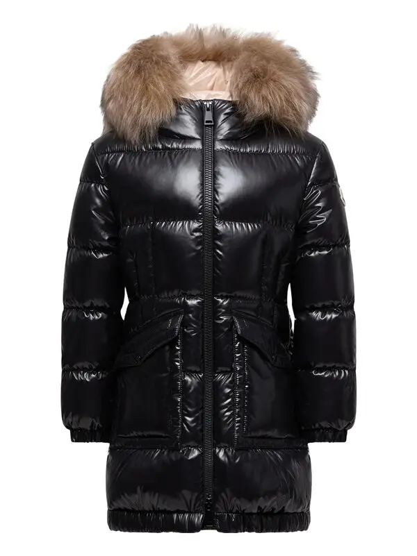 Moncler Aruna Hooded Down Jacket With Fur Trim - Black