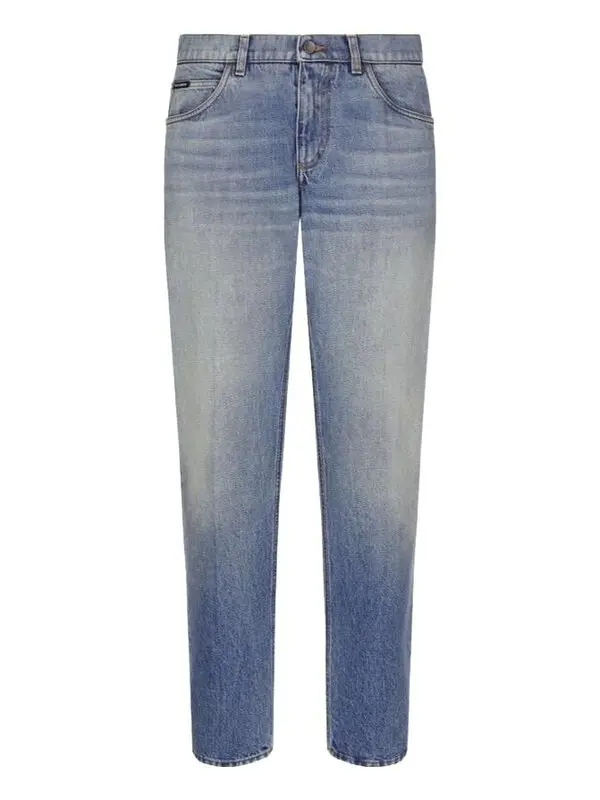 Dolce & Gabbana Logo Plaque Straight Leg Jeans - Gray