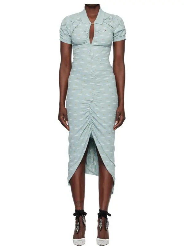 VIVIENNE WESTWOOD Printed Logo Pleated Midi Dress - Gray