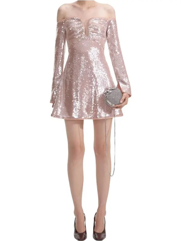 SELF-PORTRAIT Sequin Off-shoulder Mini Dress - Nude