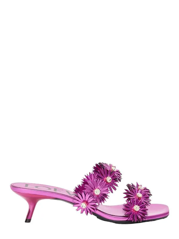 Loewe Petal Flower Sandal In Calfskin And Crystals - Pink