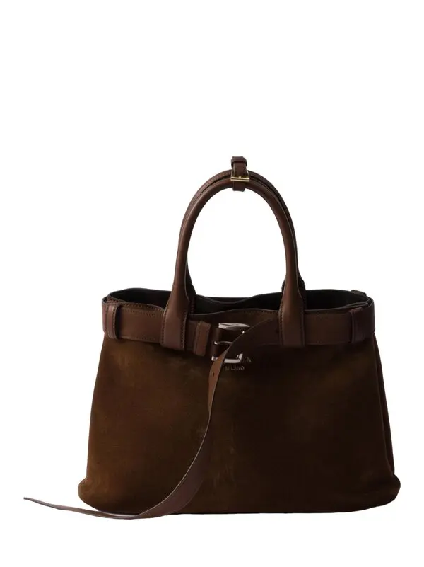 Prada Belted Leather Handle Handbag - Cocoa Brown