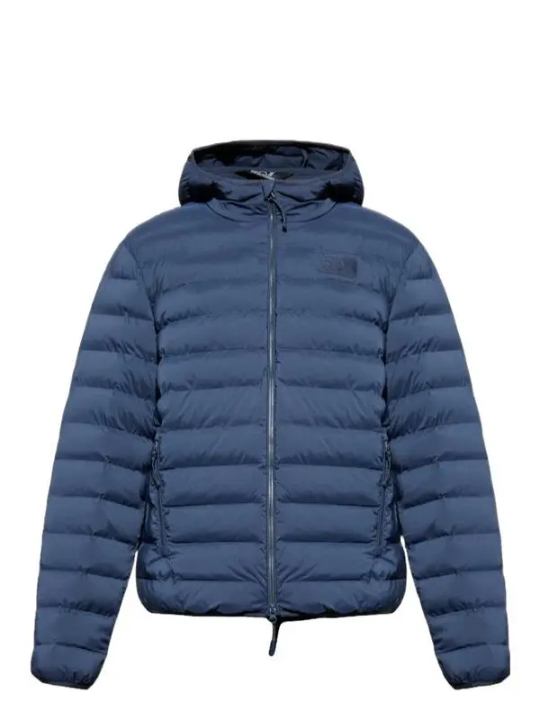 EA7 Hooded Zip-up Down Jacket With Logo Patch - Blue