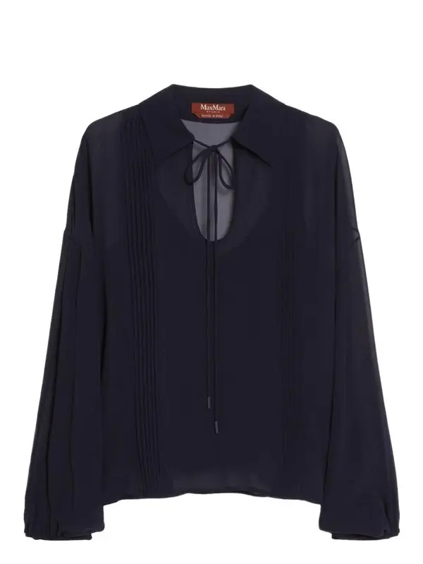 Max Mara Long-sleeve Tie Neck Top - Midnight Blue