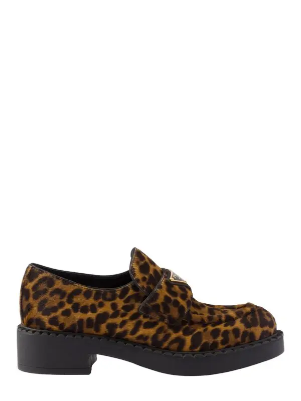 Prada Chocolate Printed Leather Loafers - Honey