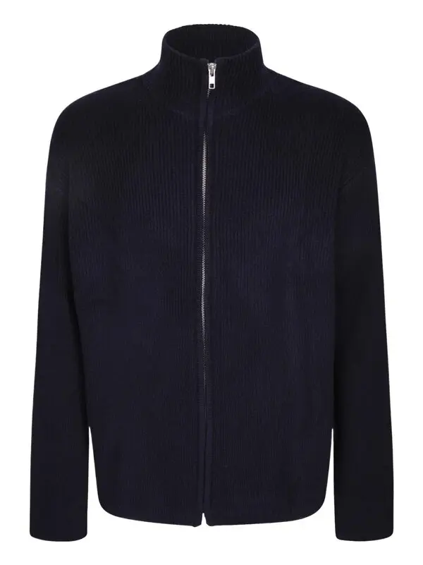 Soft Goat Zip-up High Collar Cardigan - Blue