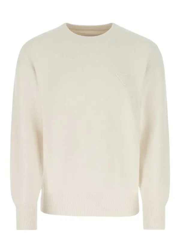 Prada Cashmere Crew Neck Sweater With Triangle Logo - White