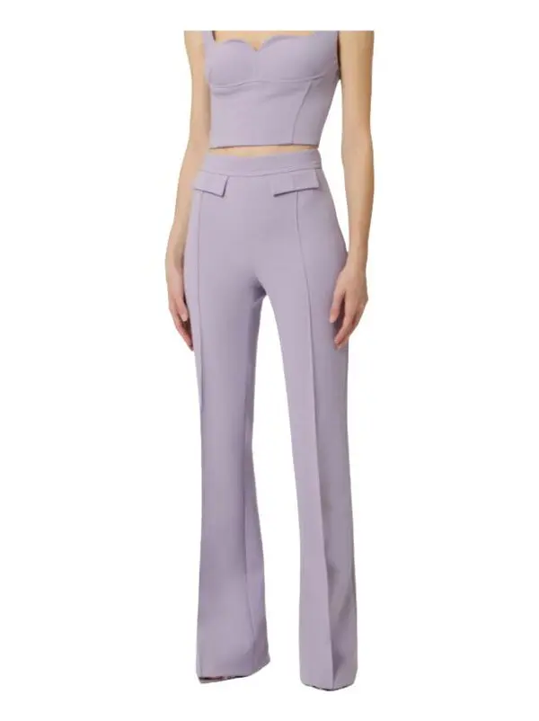Elisabetta Franchi Logo Embroidered Stretch Crêpe Trousers - Lavender