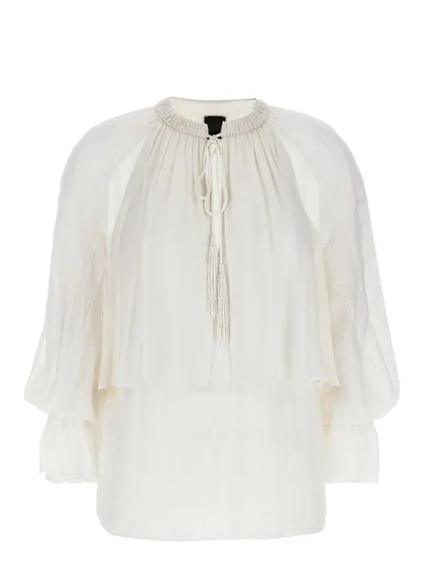 Pinko Tie Neck Beaded Tiered Blouse - White